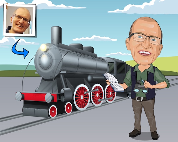Train Spotter Gift Custom Caricature Portrait From Your | Etsy