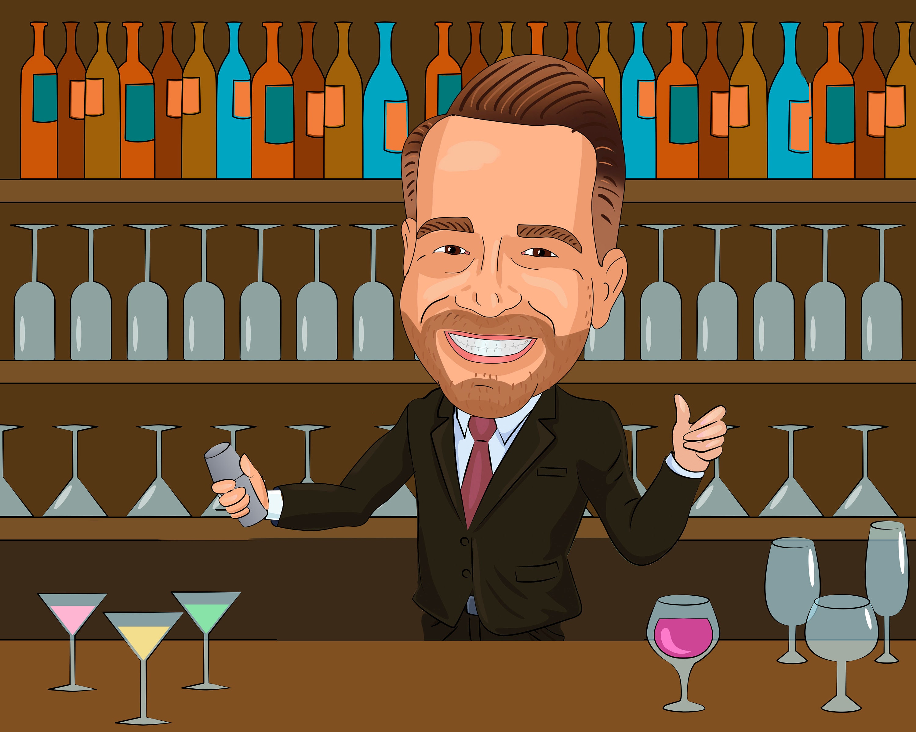 Bartender Gift Custom Caricature Portrait From Photo / - Etsy