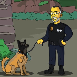 Custom K9 Officer Cartoon Portrait: Unique Police Dog Handler Gift ...
