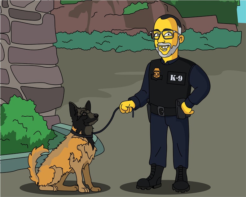 Custom K9 Officer Cartoon Portrait: Unique Police Dog Handler Gift ...