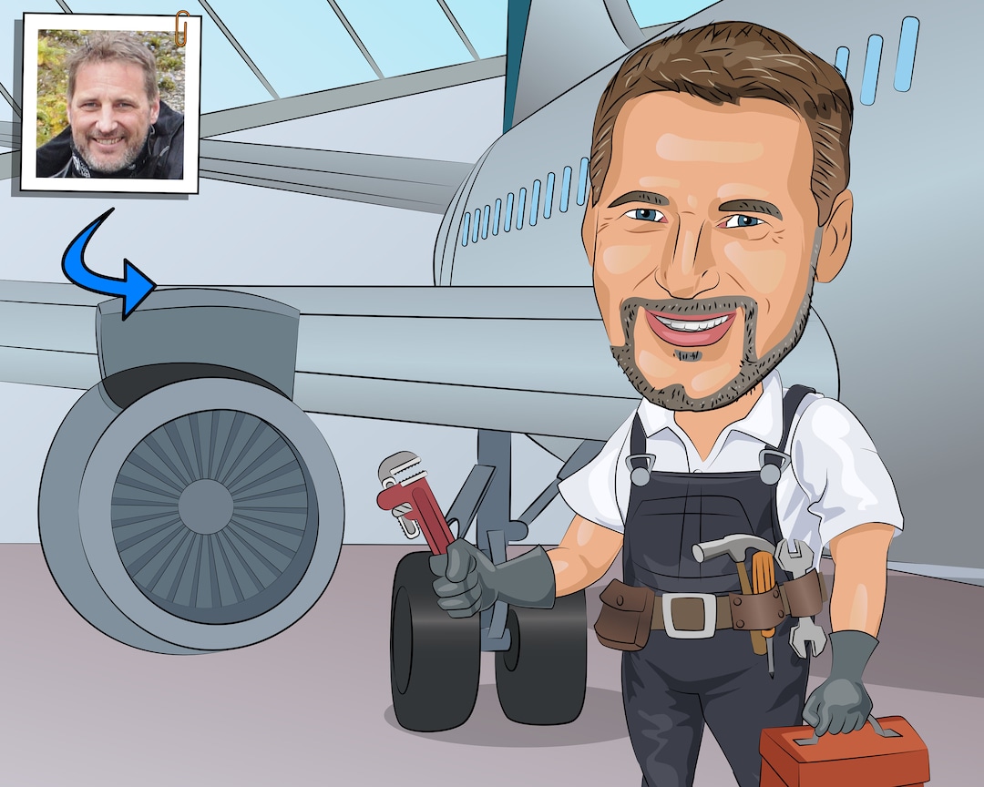 Aircraft Mechanic Gift - Custom Caricature Portrait From Your Photo ...