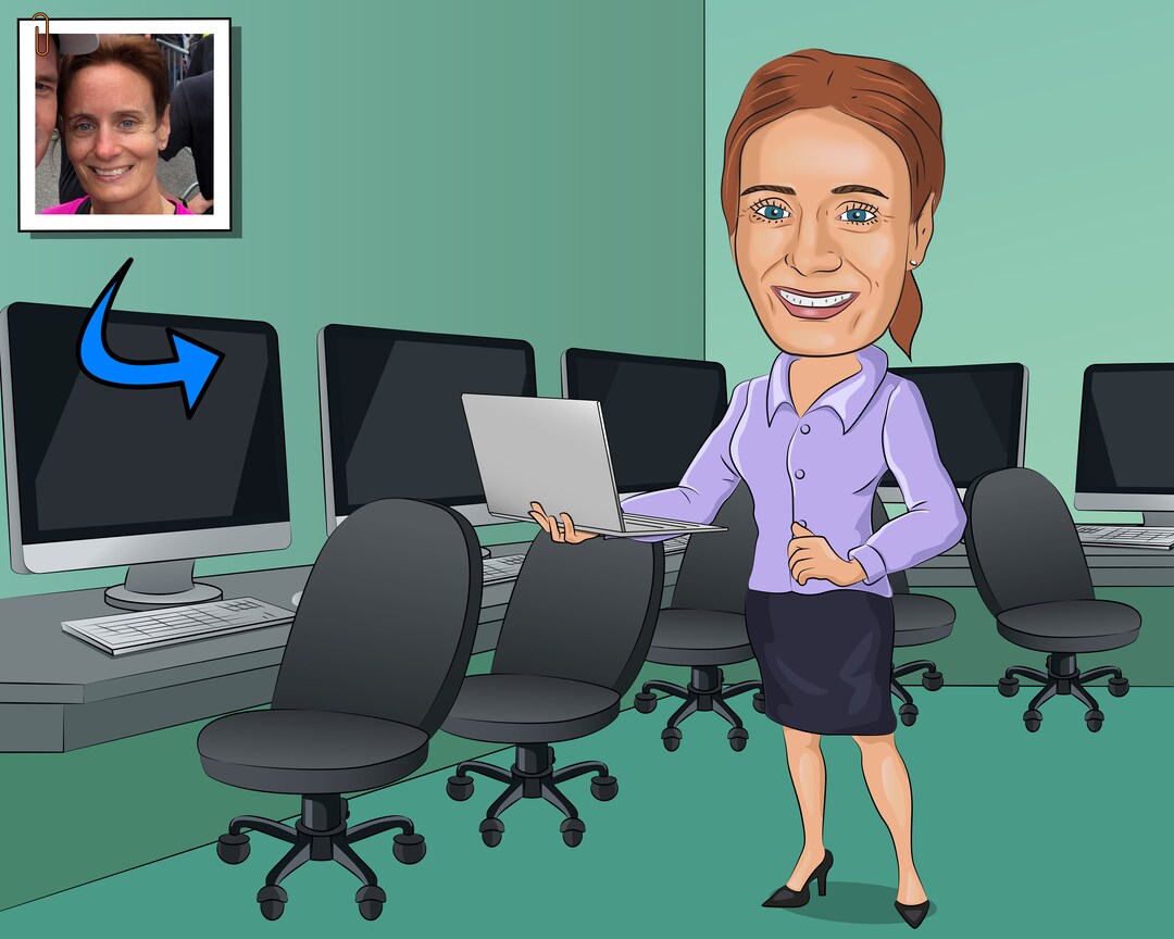 Computer Teacher Gift - Custom Caricature From Photo, Technology ...