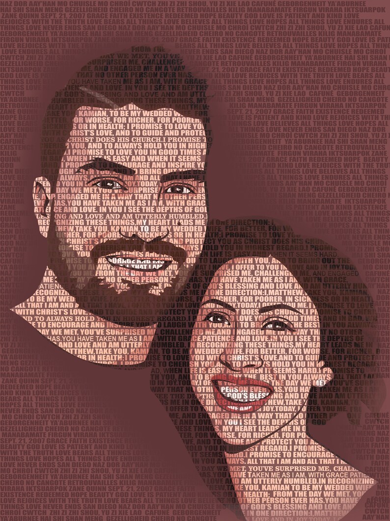 Couple Word Art Portrait from Photo word portrait | Etsy