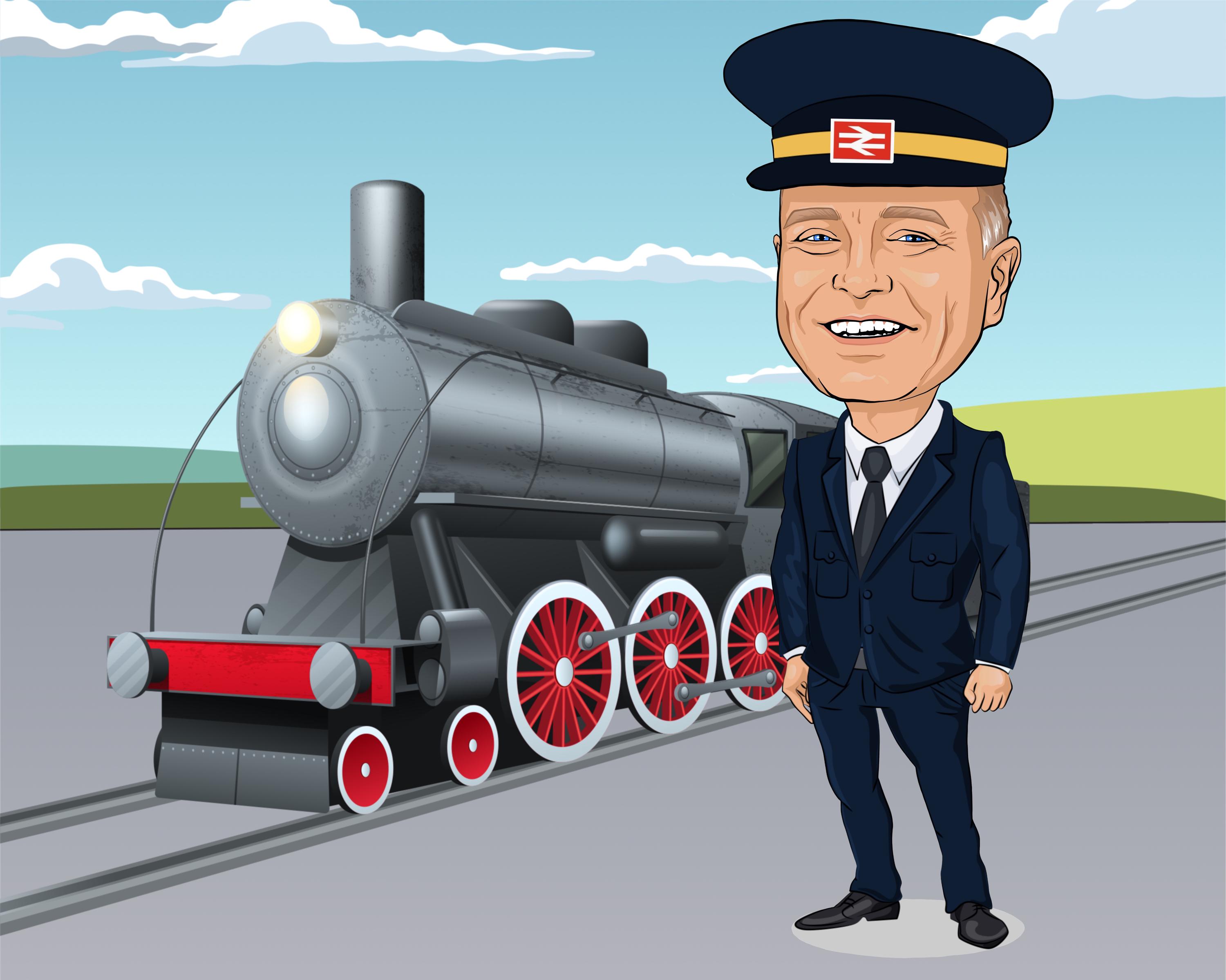 Train Spotter Gift - Custom Caricature Portrait From Your Photo, Train ...