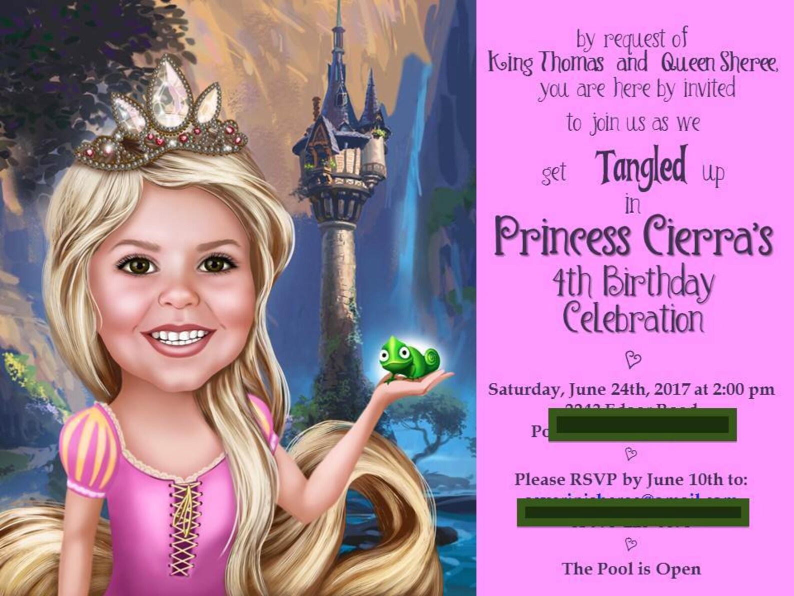 Custom Rapunzel Birthday Invitation Card Drawn From Photo / - Etsy