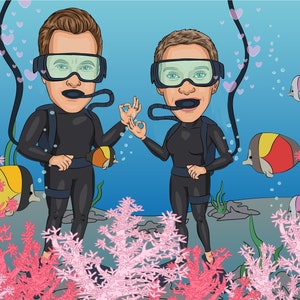 Scuba Diver Gift - Custom Caricature Portrait From Your Photo, Scuba ...