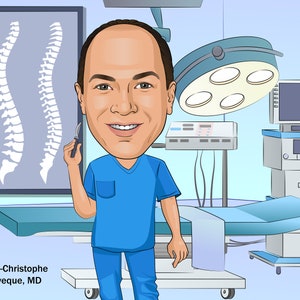 Spine Surgeon Gift - Custom Caricature From Photo, Spinal Cord Art ...