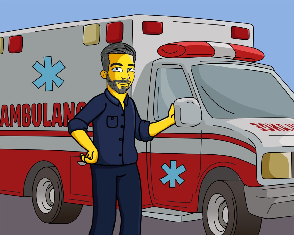 Custom Ambulance Driver Portrait: Yellow Cartoon Character Art (digital ...