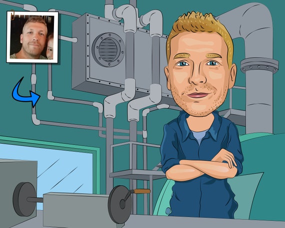 Machinist Gift Custom Caricature Portrait From Your Photo / | Etsy
