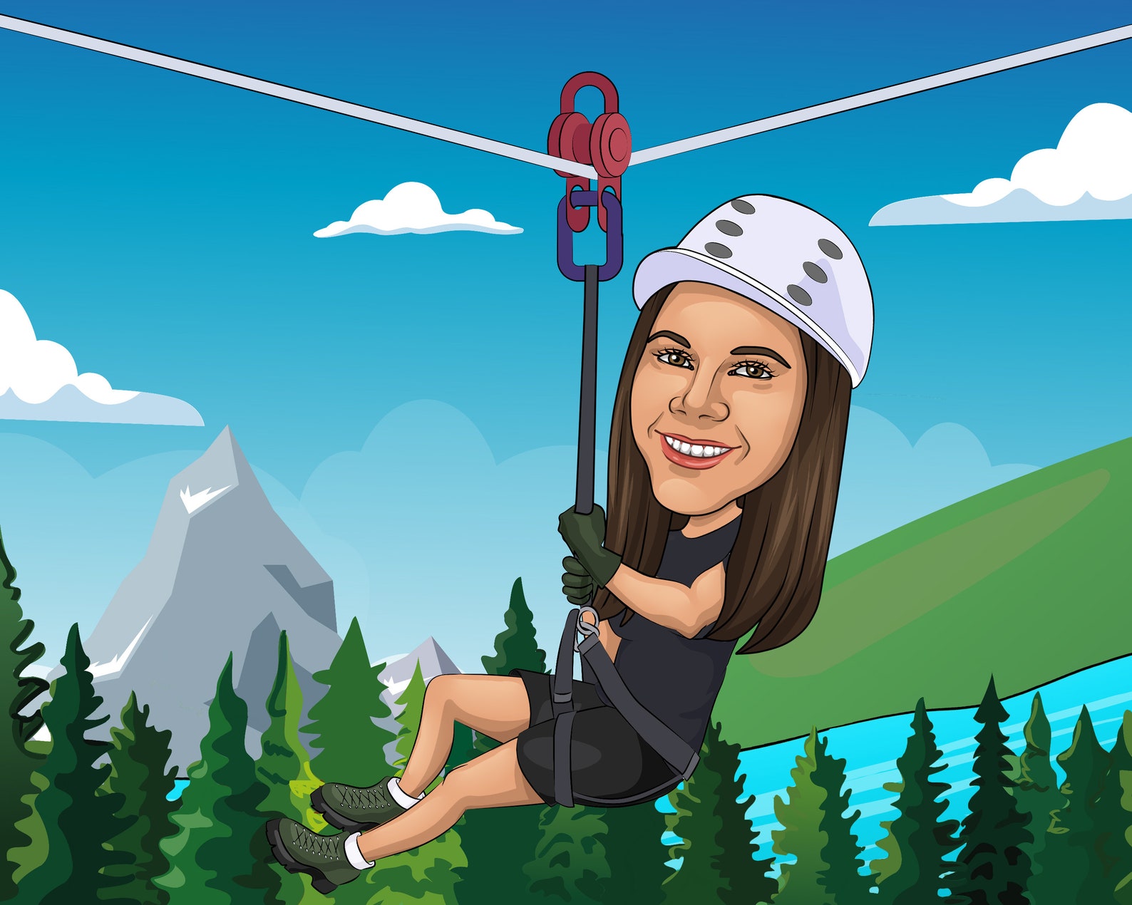 Zipline Lover Gift Custom Caricature From Photo, Zipline Gift, Zip ...