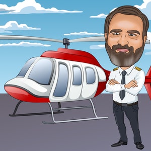 Helicopter Pilot Gift - Custom Caricature Portrait From Your Photo - Etsy