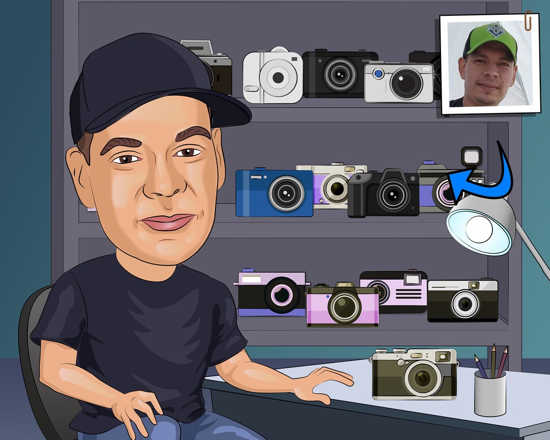 Camera Collector Gift - Custom Caricature From Photo, Camera Collection ...