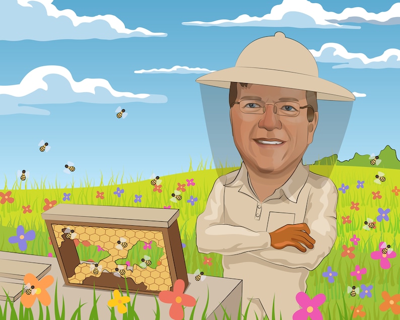 Custom Beekeeper Caricature Portrait From Photo, Apiarist Gift - Etsy