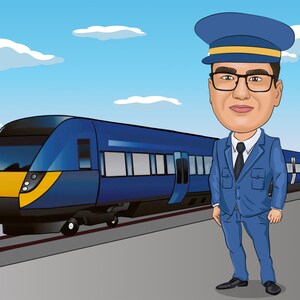 Train Operator Gift - Custom Caricature From Photo, Train Conductor ...