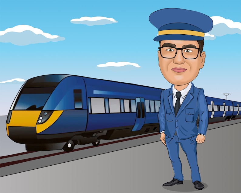 Train Operator Gift - Custom Caricature From Photo, Train Conductor ...