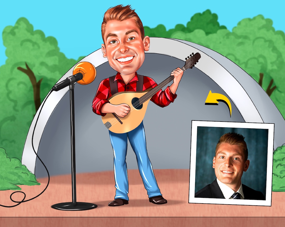 Mandolin Player Gift - Custom Caricature Portrait, Mandolin Gift ...