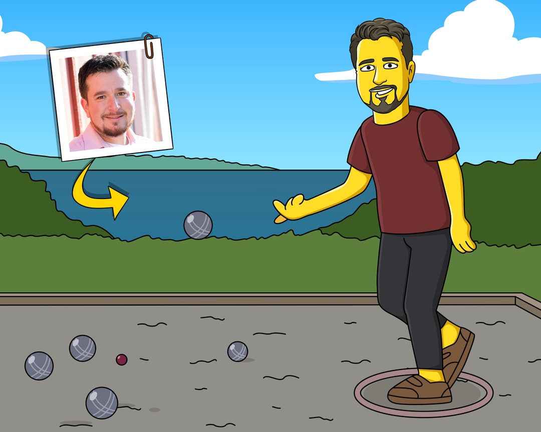 Petanque Player Gift - Custom Portrait From Photo as Yellow Character ...