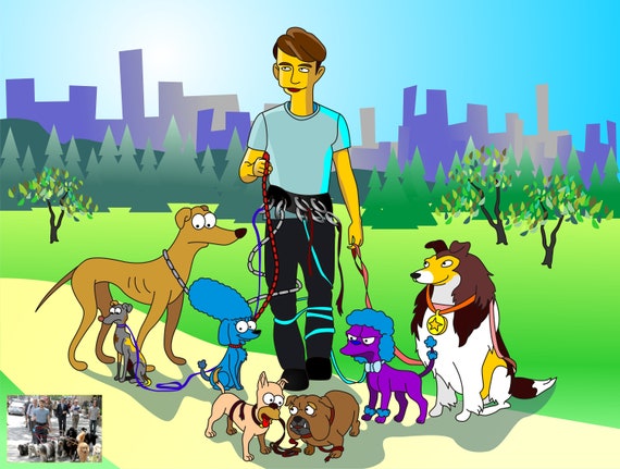 Dog Walker Gift Custom Cartoon Portrait From Photo / Pet | Etsy