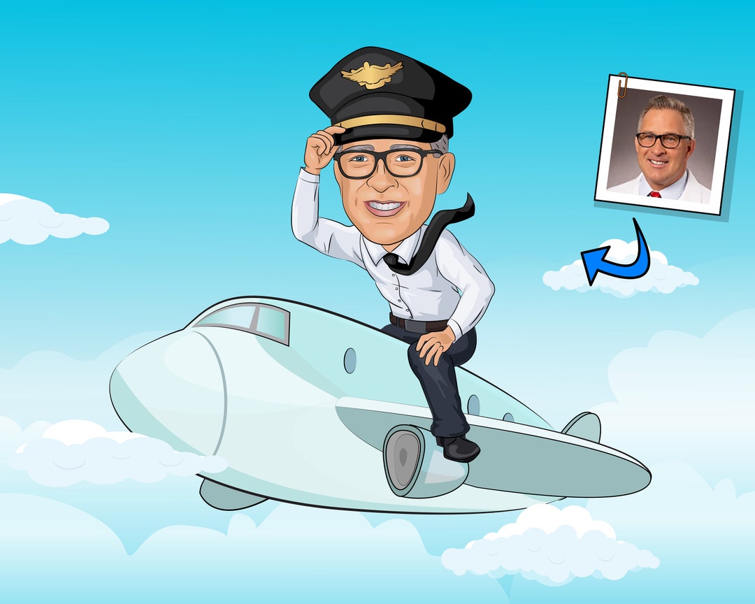 Airline Pilot Gift - Custom Caricature Portrait From Your Photo, Gifts ...