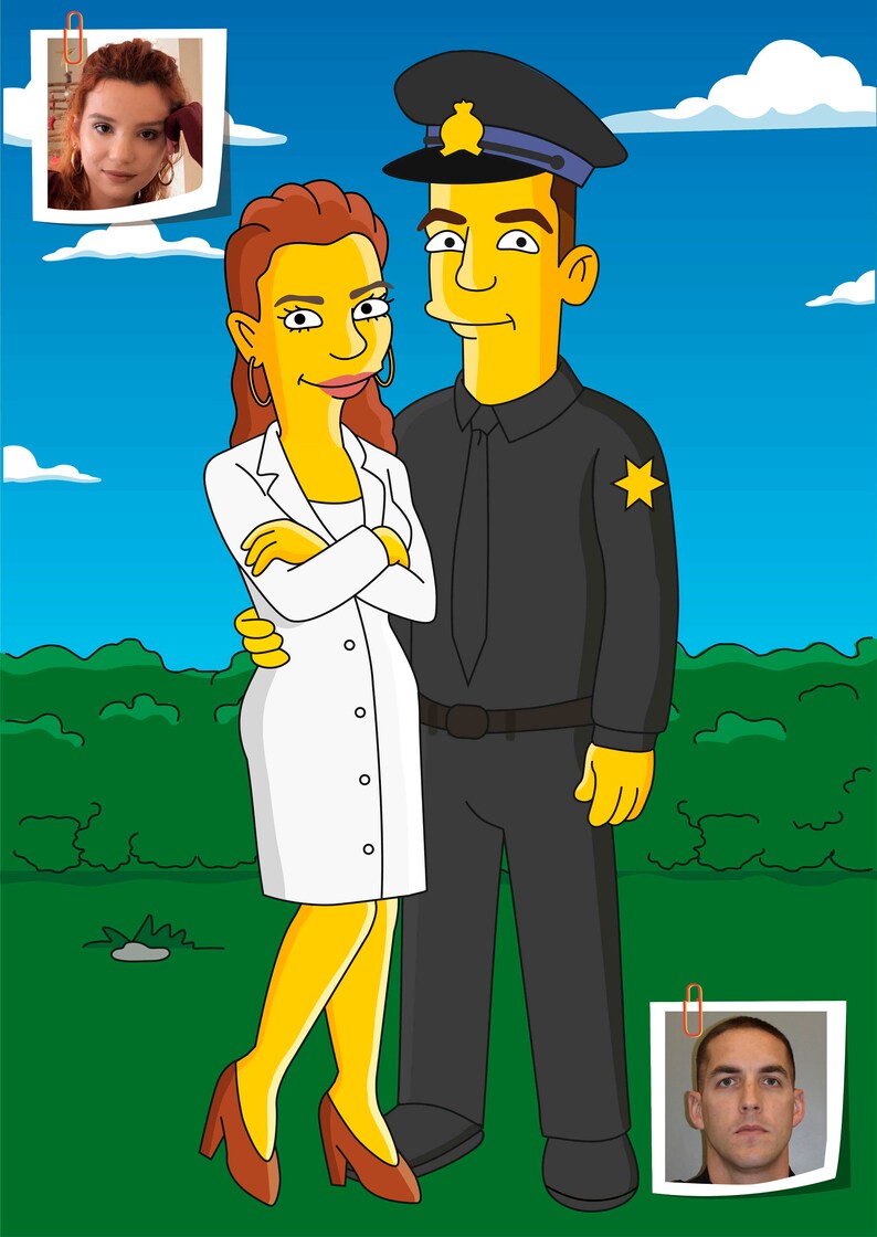 Cop and Nurse Gift - Custom Portrait as Cartoon Characters / Police and ...