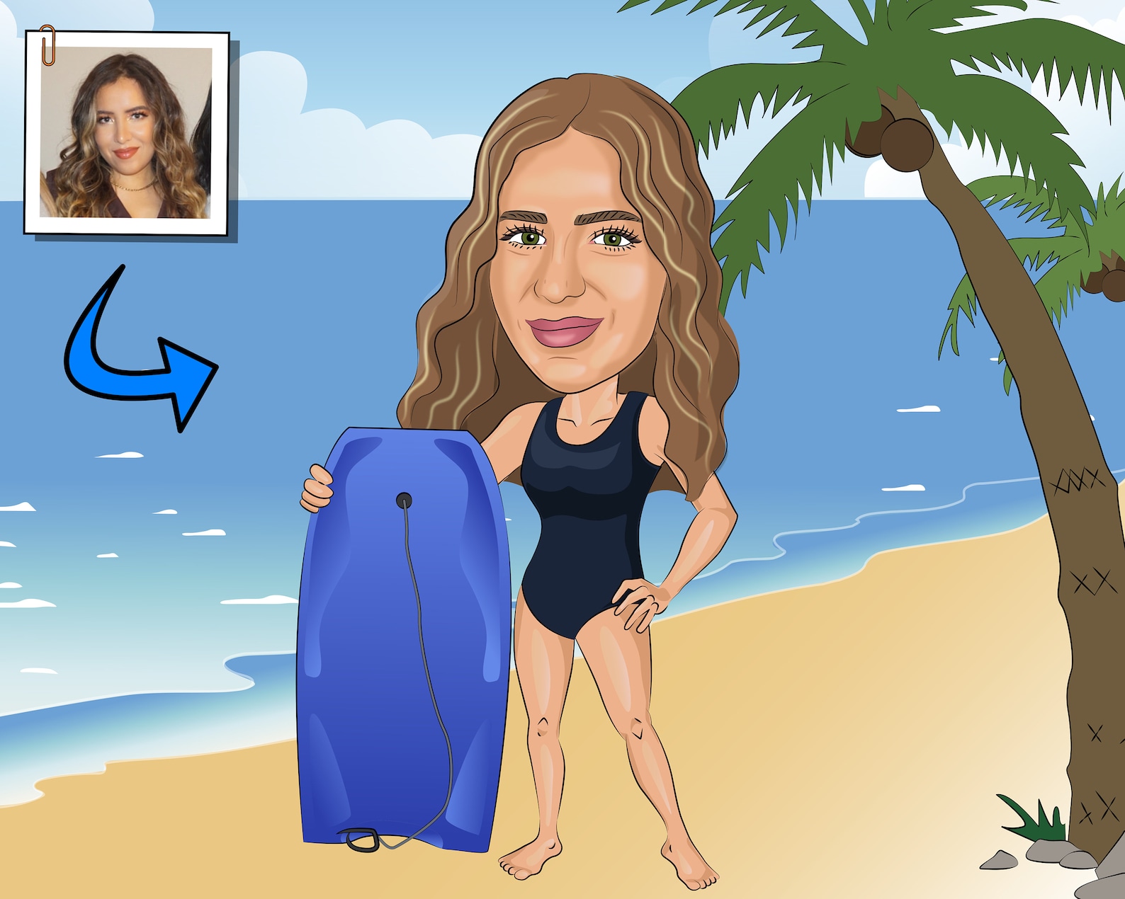 Bodyboard Gift Custom Caricature From Photo Bodyboarder - Etsy