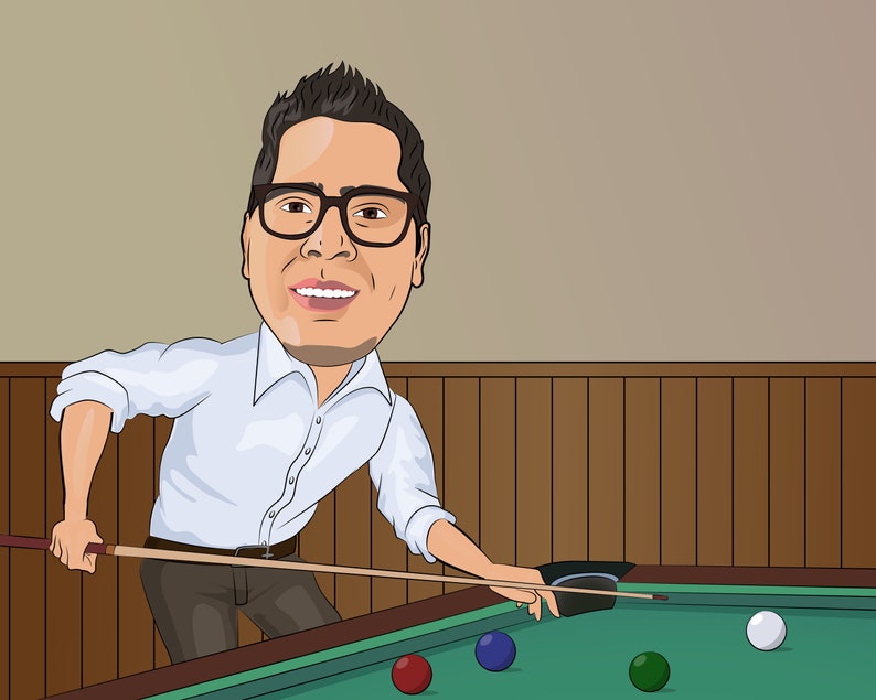 Pool Player Gift Custom Caricature Portrait From Photo / - Etsy