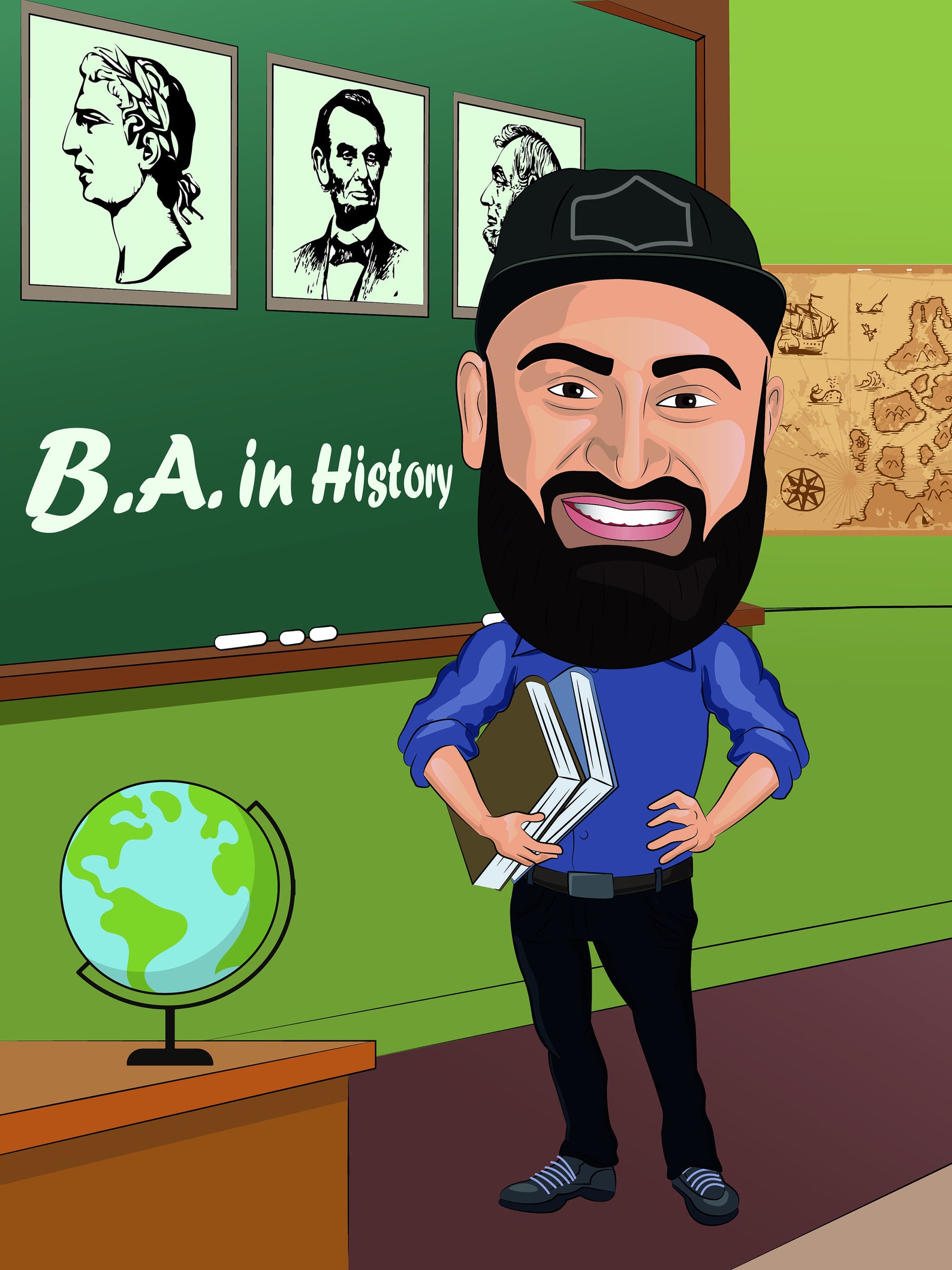 History Teacher Gift - Custom Caricature Portrait From Your Photo ...