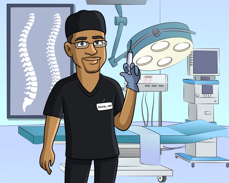 Neurosurgeon Gift - Custom Portrait as Cartoon Character / Spine ...