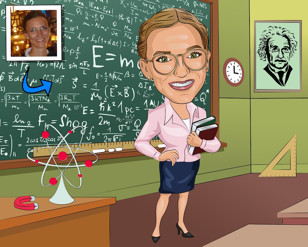 Physics Teacher Gift - Custom Caricature From Photo / Science Teacher ...