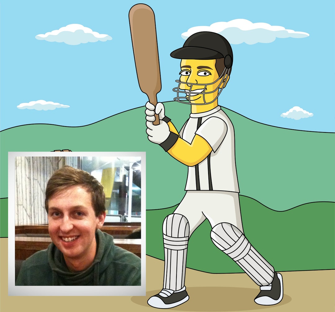 Cricketer Gift - Cartoon Portrait From Photo / Cricket Gifts / Cricket ...