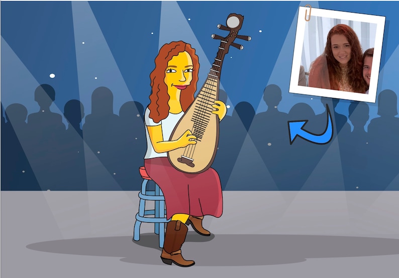 Pipa Player Gift Portrait as Cartoon Character / Pipa Art / - Etsy
