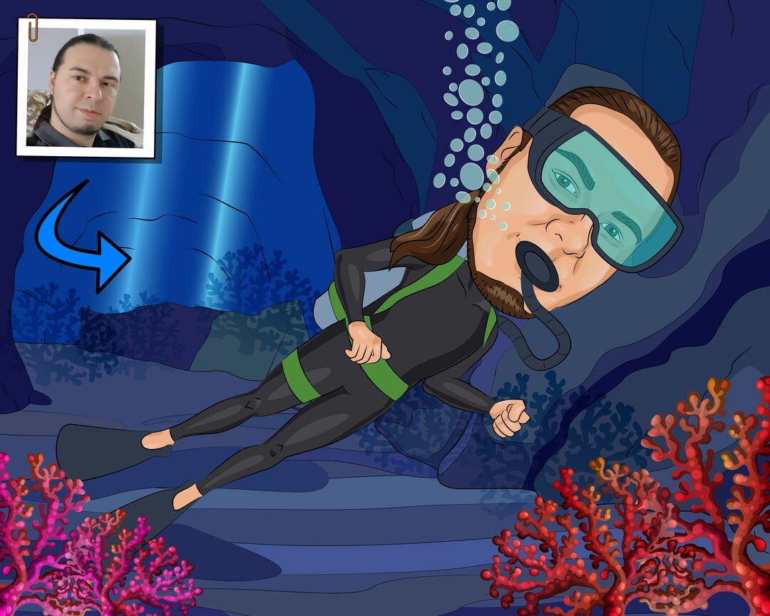 Cave Diving Gift - Custom Caricature From Photo, Cave Diver - Etsy