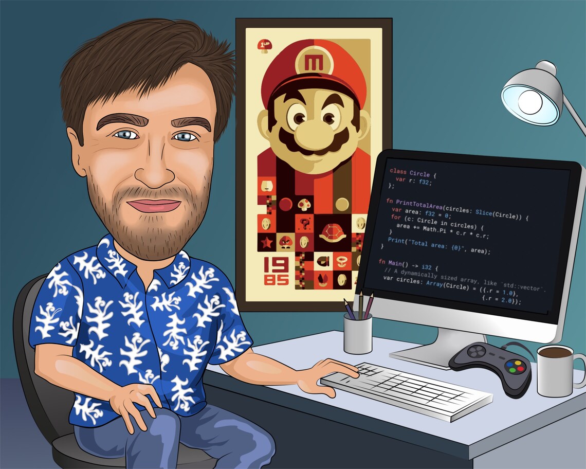 Game Developer Gift - Caricature From Photo, Game Designer, Game ...