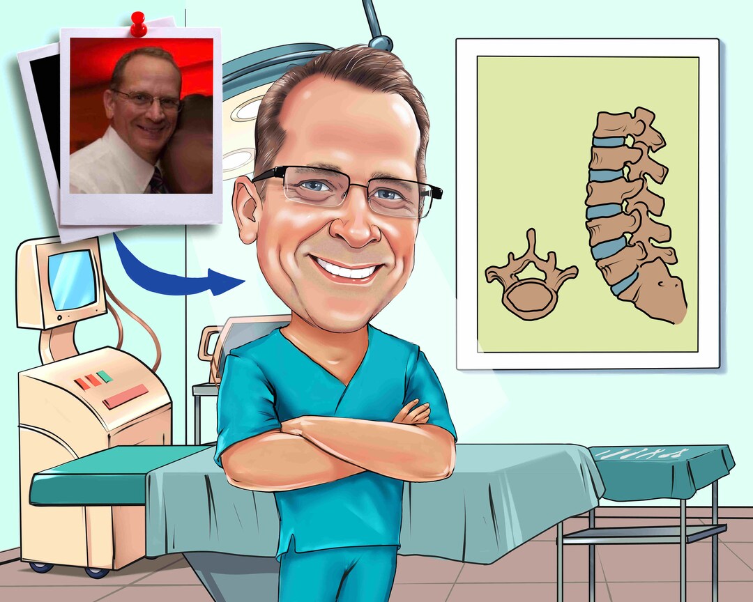 Spine Surgeon Gift - Custom Caricature From Photo, Spinal Cord Art ...