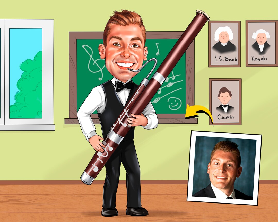 Bassoon Player Gift - Custom Caricature Portrait, Bassoon Teacher - Etsy