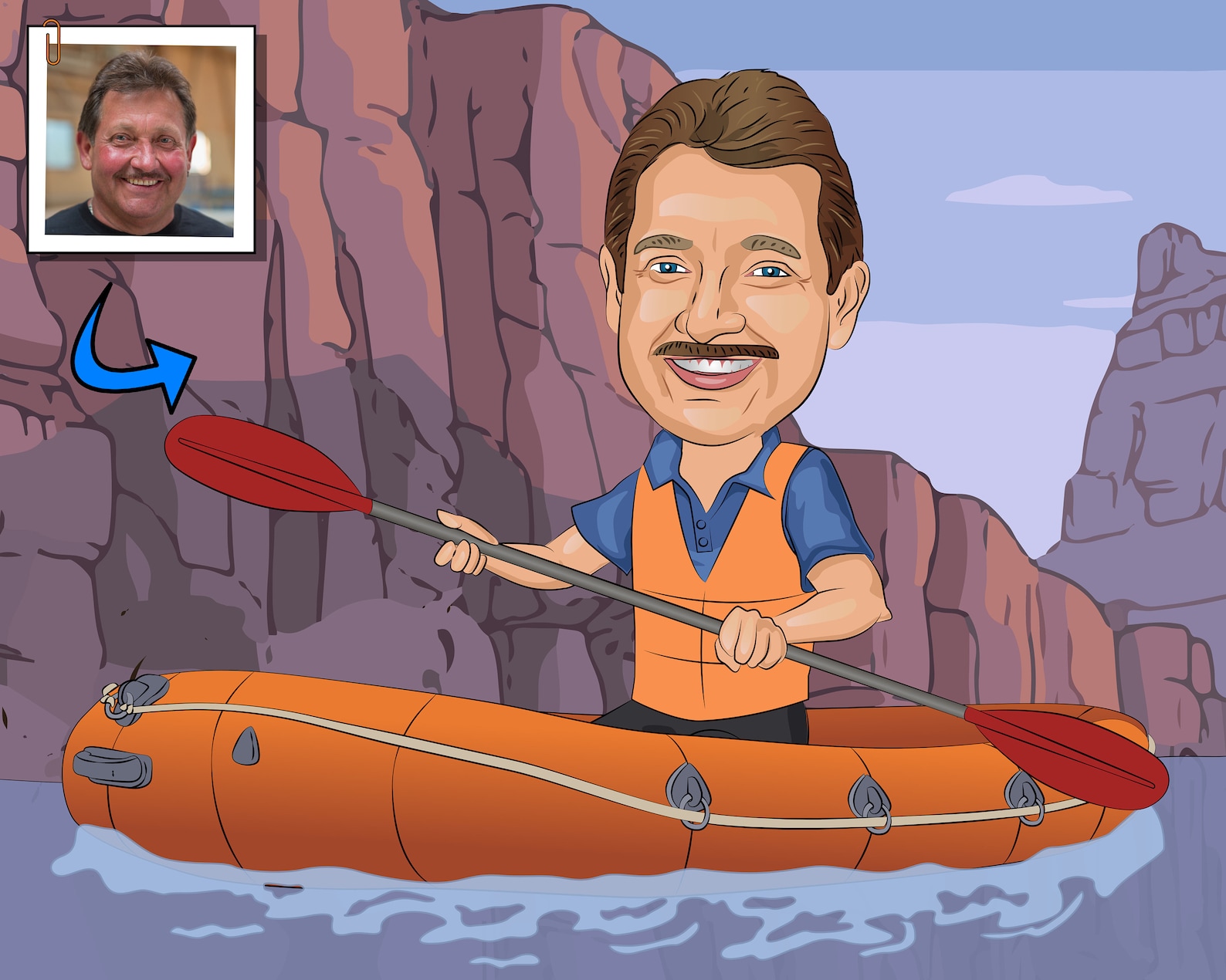 Rafting Gift Custom Caricature Portrait From Photo White - Etsy