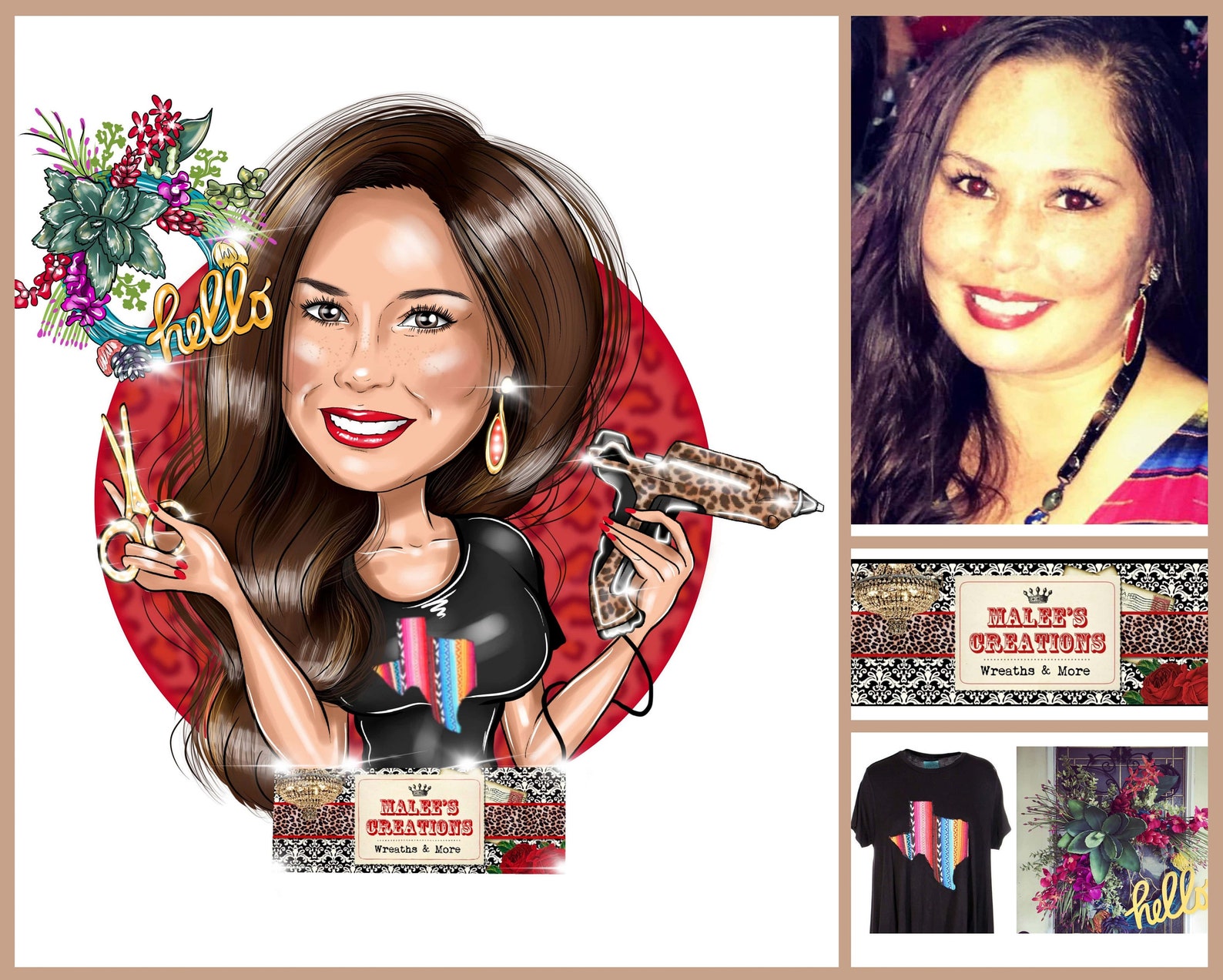 Wreath Maker Logo Custom Cartoon Portrait for Your Business | Etsy