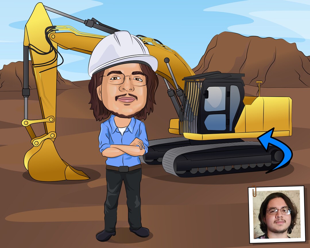Excavator Operator - Custom Caricature From Photo, Crawler Excavator ...