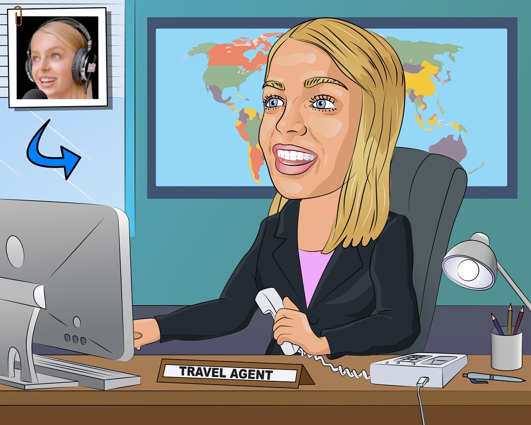 Travel Agent Gift - Custom Caricature Portrait From Your Photo - Etsy