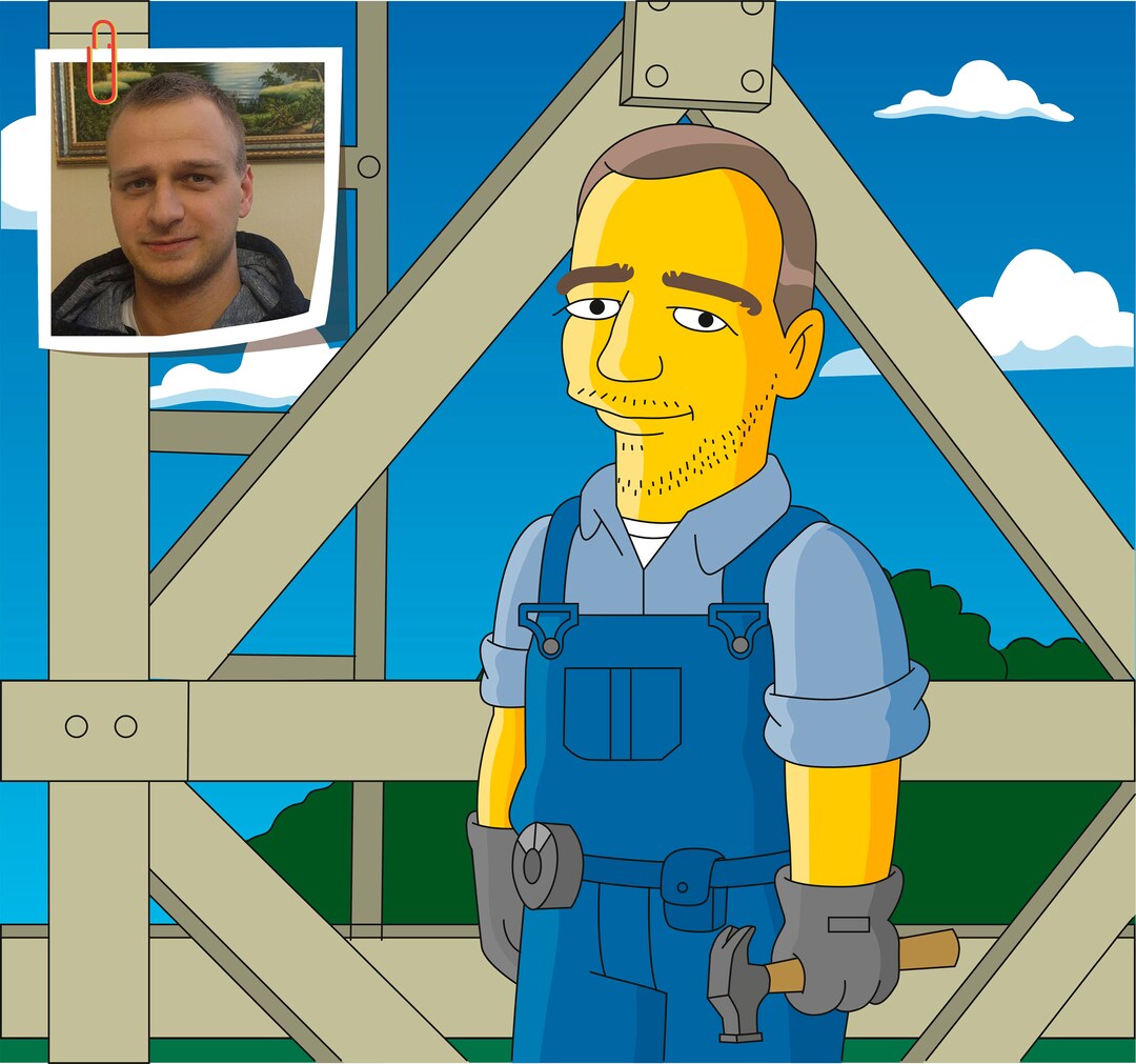 Custom Carpenter Portrait: Yellow Cartoon Character Gift for ...