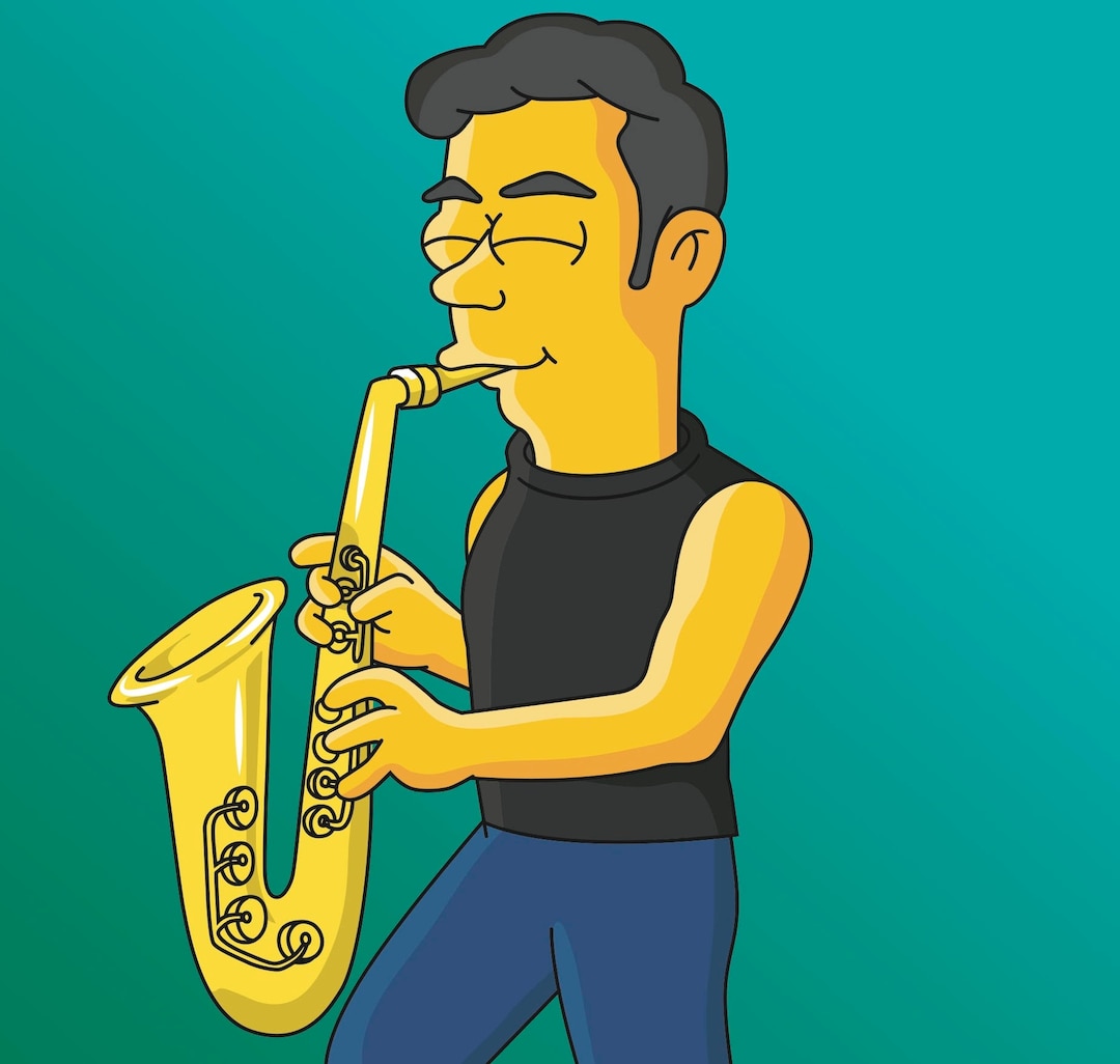 Saxophone Player Gift - Custom Portrait From Photo as Yellow Cartoon ...