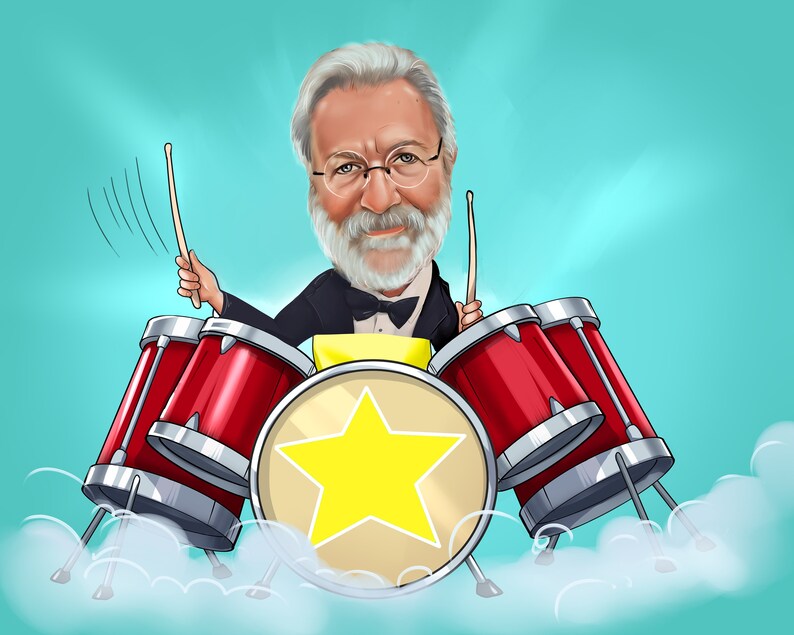 Custom Percussionist Caricature Portrait: Unique Drummer Gift (digital ...