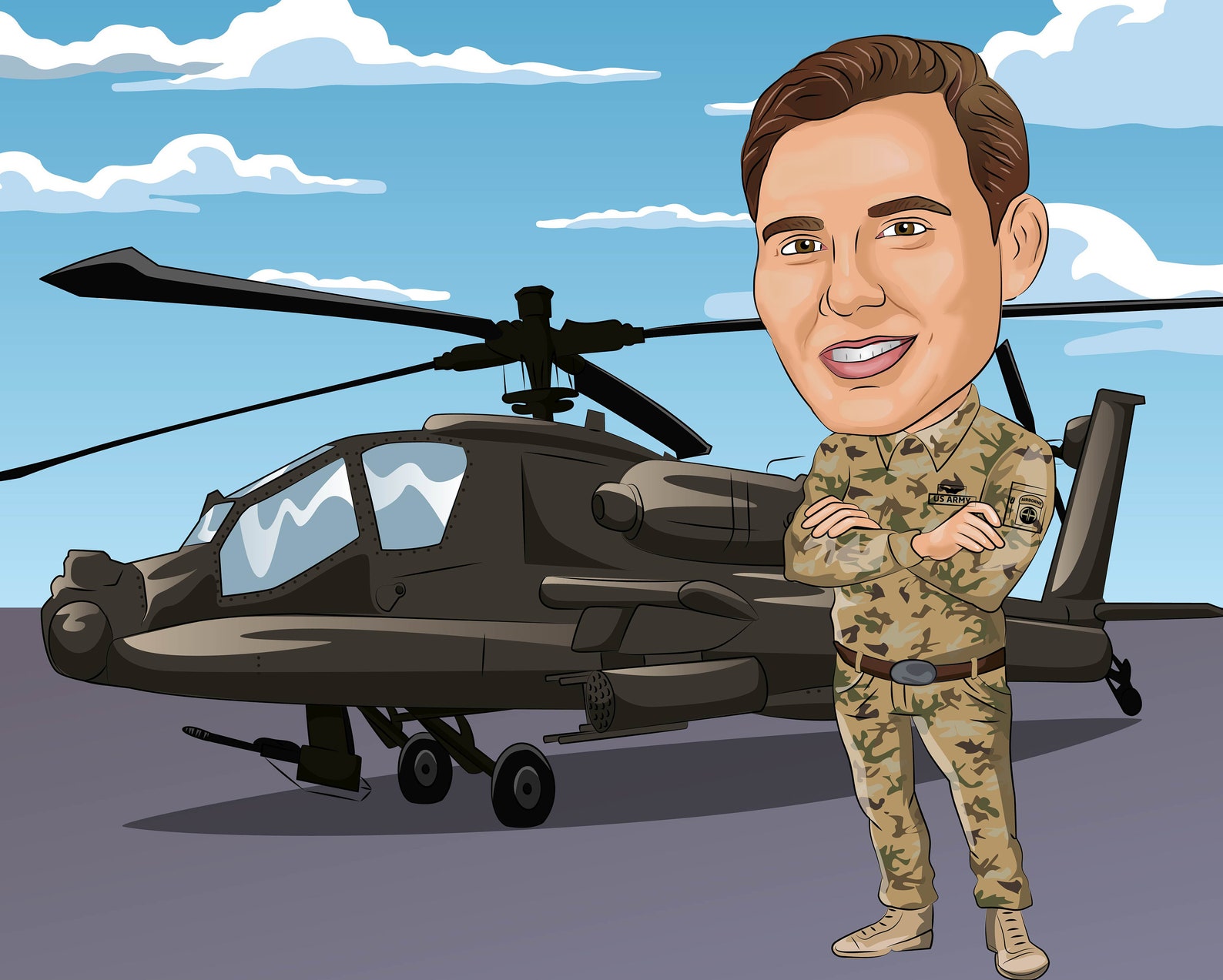 Helicopter Pilot Gift Custom Caricature Portrait From Your | Etsy