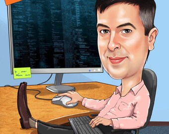 Programmer Gift Custom Portrait as Yellow Cartoon Character / Programmer Gift Idea / Gift for ...