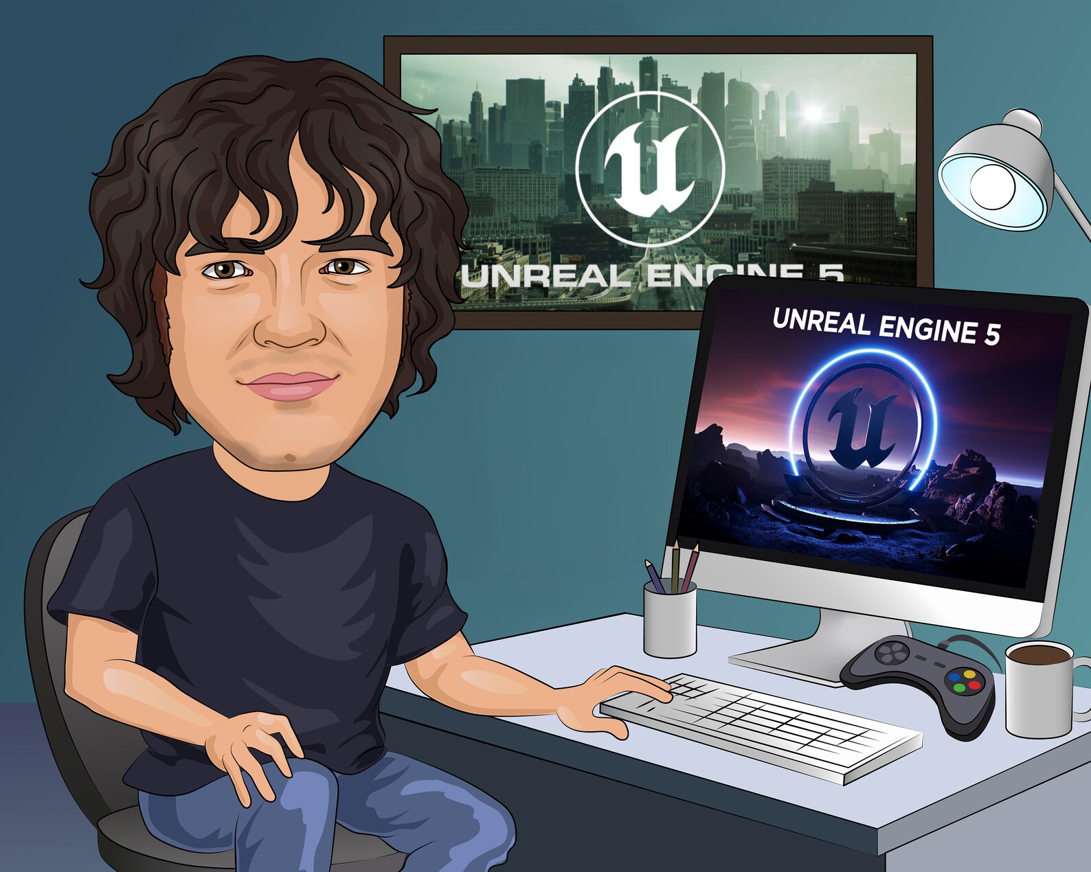 Game Developer Gift - Caricature From Photo, Game Designer, Game ...