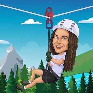 Zipline Lover Gift - Custom Caricature From Photo, Zipline Gift, Zip ...