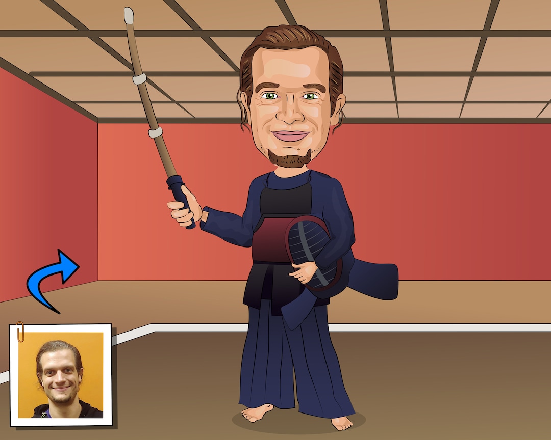 Kendo Gift - Custom Caricature Portrait From Your Photo / Kendo ...