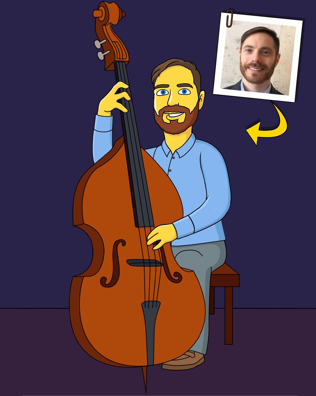 Contrabass Gift - Custom Portrait From Photo as Yellow Cartoon ...