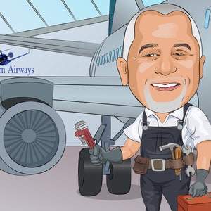 Aircraft Mechanic Gift - Custom Caricature Portrait From Your Photo ...
