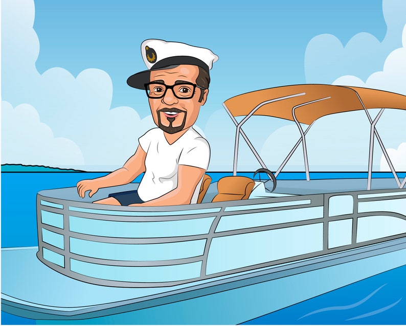 Custom Pontoon Boat Caricature Gift From Photo (digital File) - Etsy
